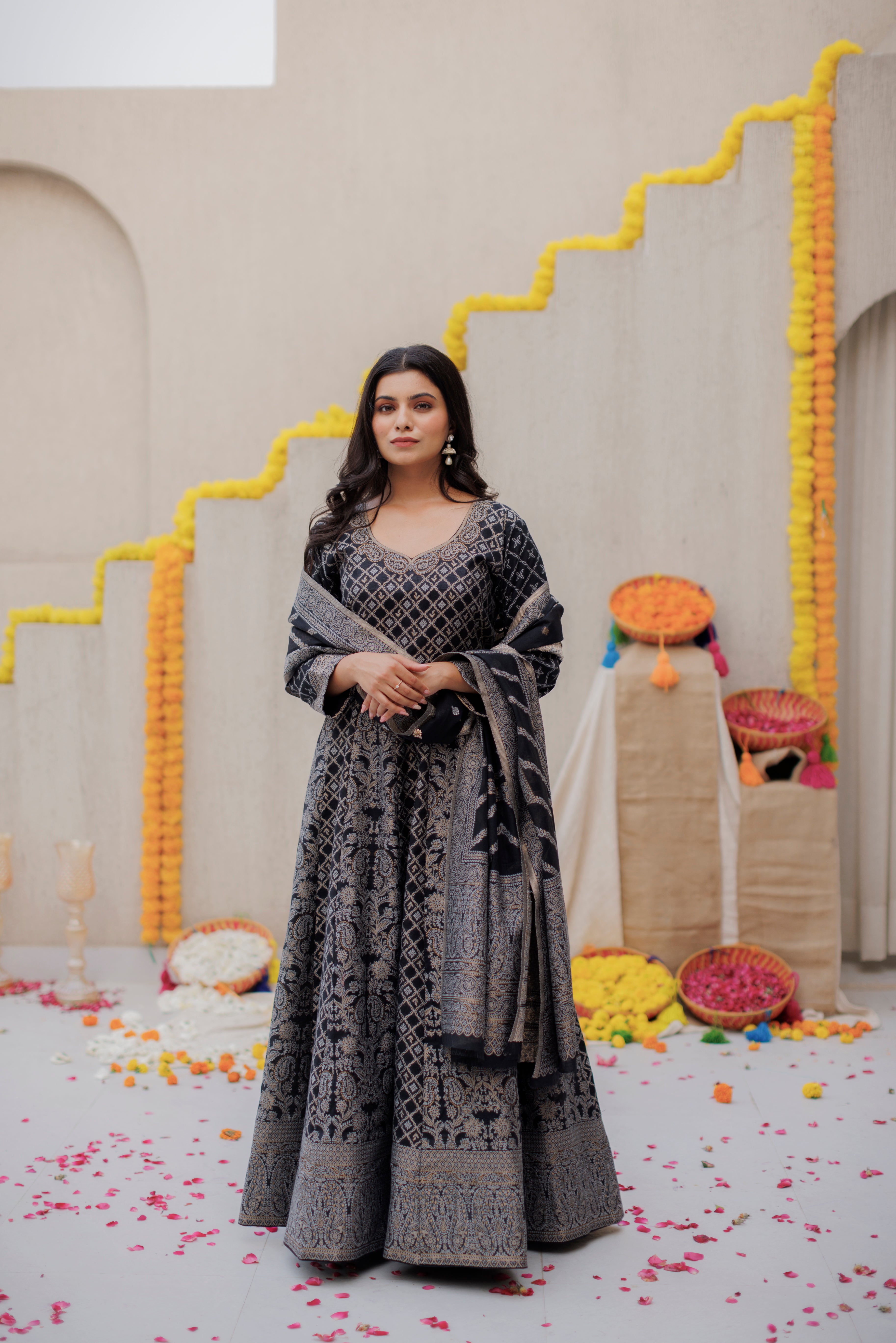 Kidar Black Silk Sequin Embellished Anarkali Set– Kidar Textile Mills