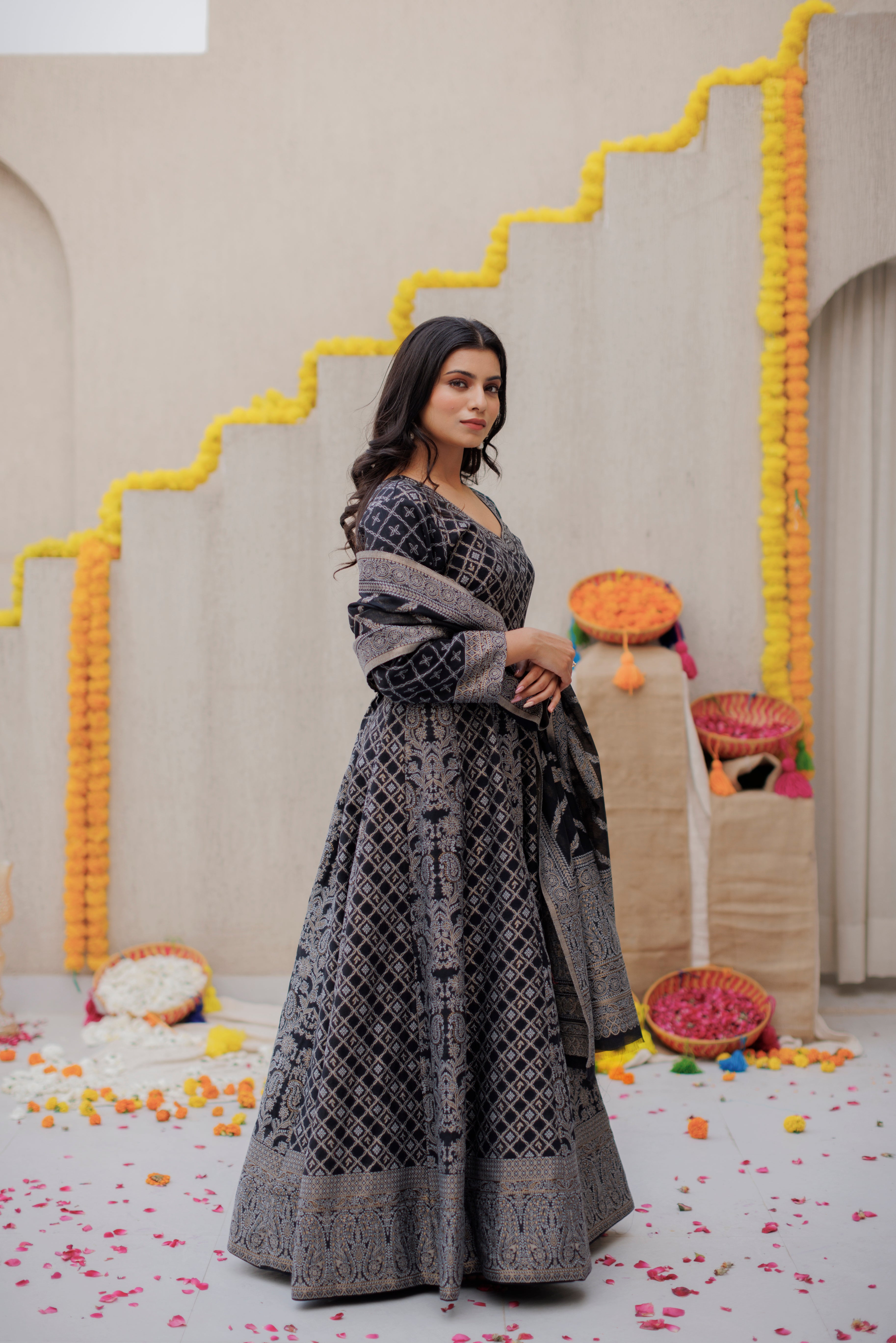 Kidar Black Silk Sequin Embellished Anarkali Set– Kidar Textile Mills