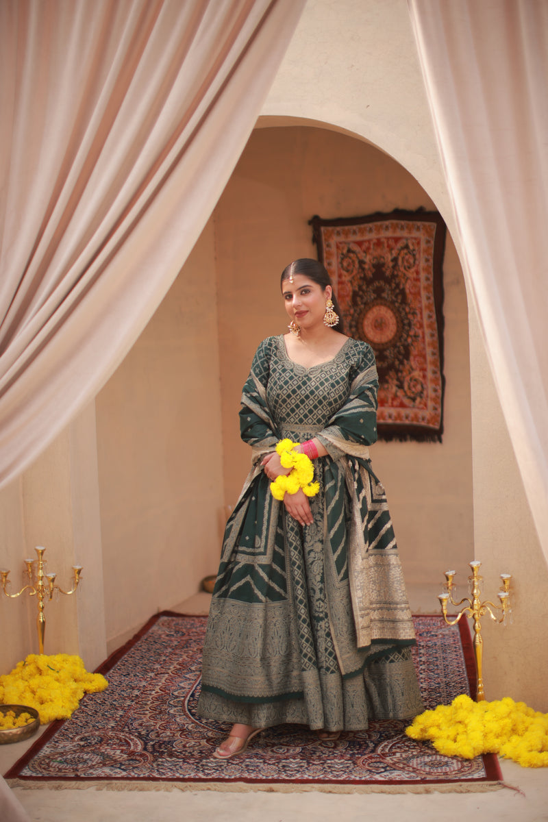 Kidar B. Green Silk Sequin Embellished Anarkali Set– Kidar Textile Mills