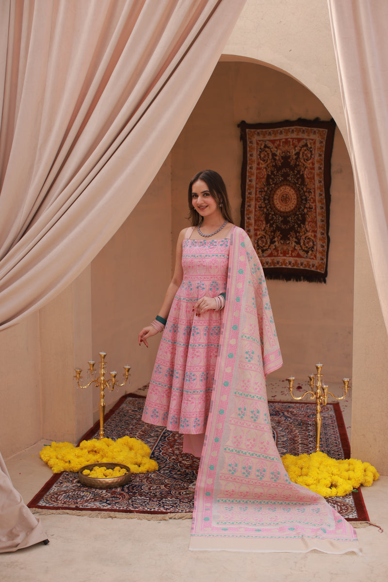 Kidar Pink Silk Sequin Embellished Anarkali Set– Kidar Textile Mills