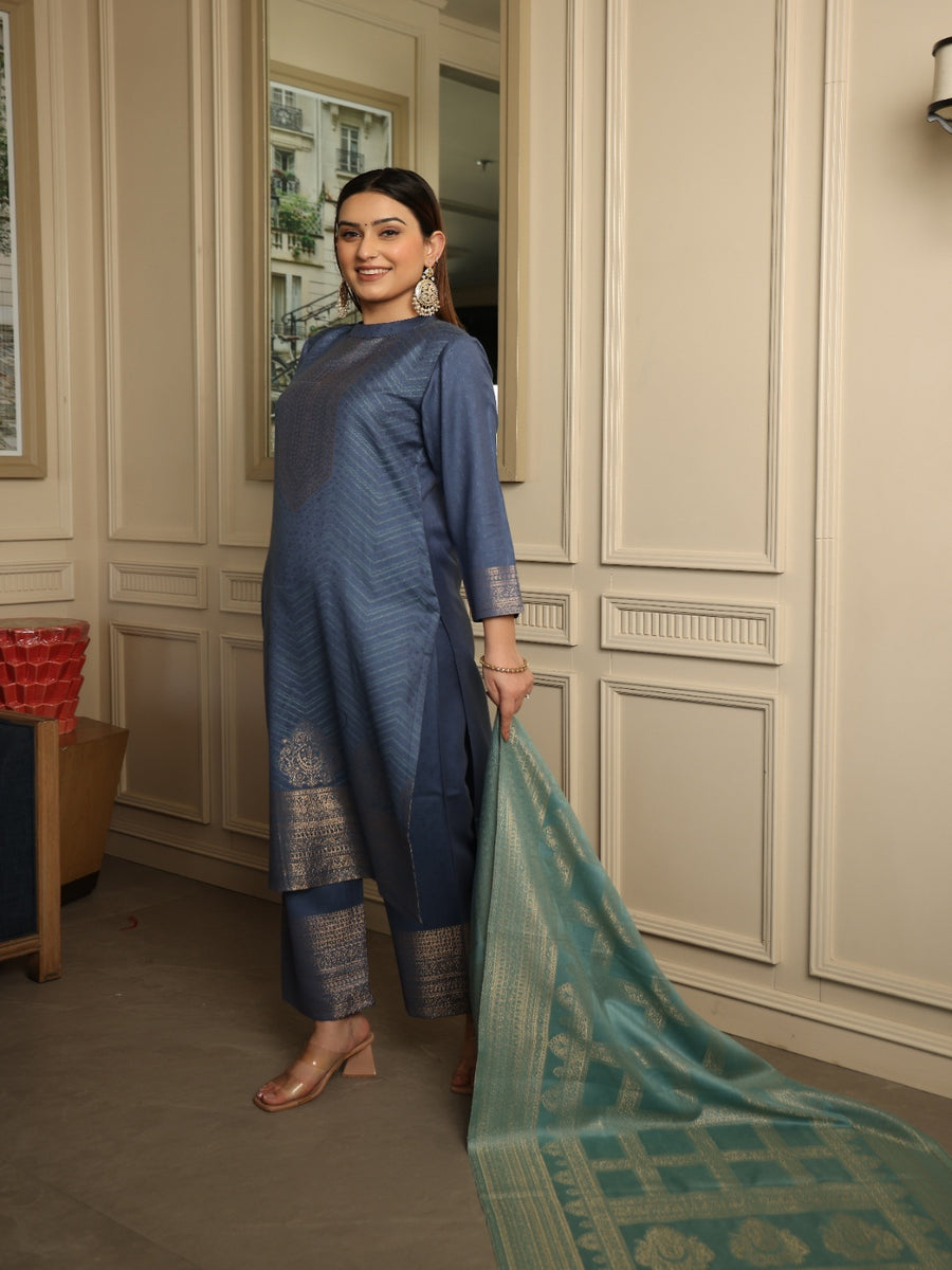 Kidar's Mid Blue Acrylic Woolen Kurta Set– Kidar Textile Mills