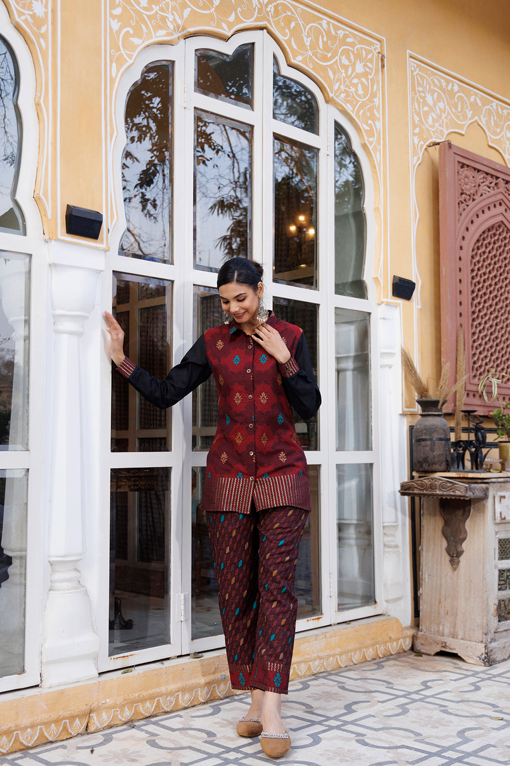 Kidar Womens Ethinc Chocolate Brown Floral Printed Cord-Set Shirt Styl ...