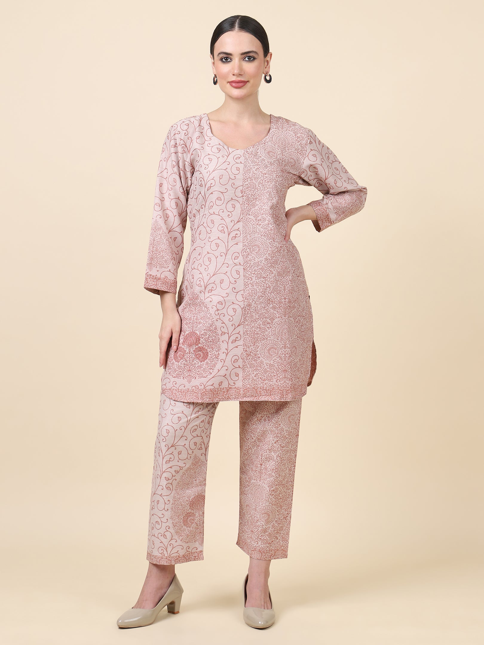 Kidar Ethnic Womens Kurti With Pant Set Cotton-Silk Fabric For Summer