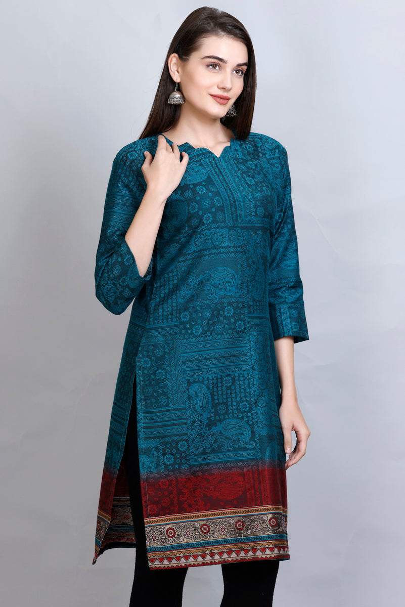 Kidar New Green V-Neck Cotton Silk Kurti by Kidar– Kidar Textiles