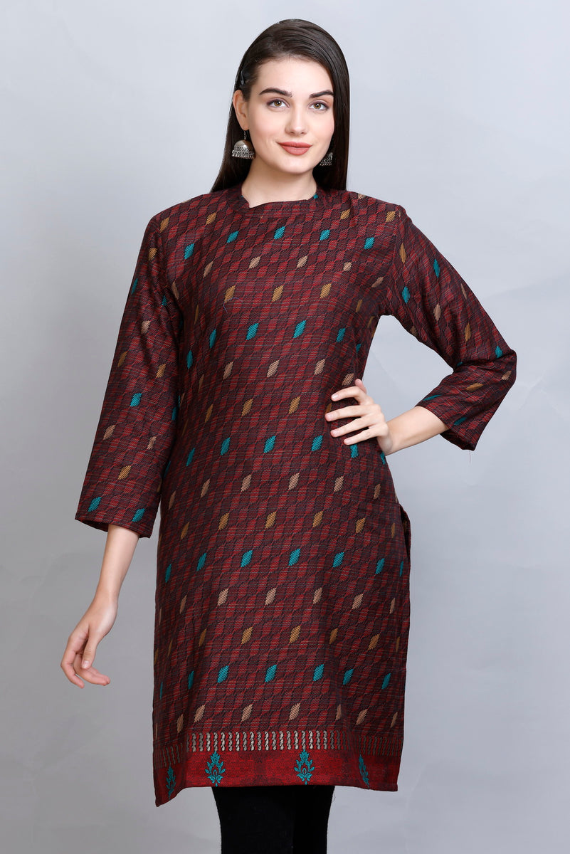 Kidar - Wine Square Neck Cotton Silk Kurti by Kidar– Kidar Textile Mills