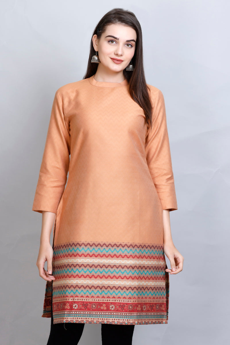 Kidar :-Peach Colour Cotton Silk Kurti by Kidar– Kidar Textiles