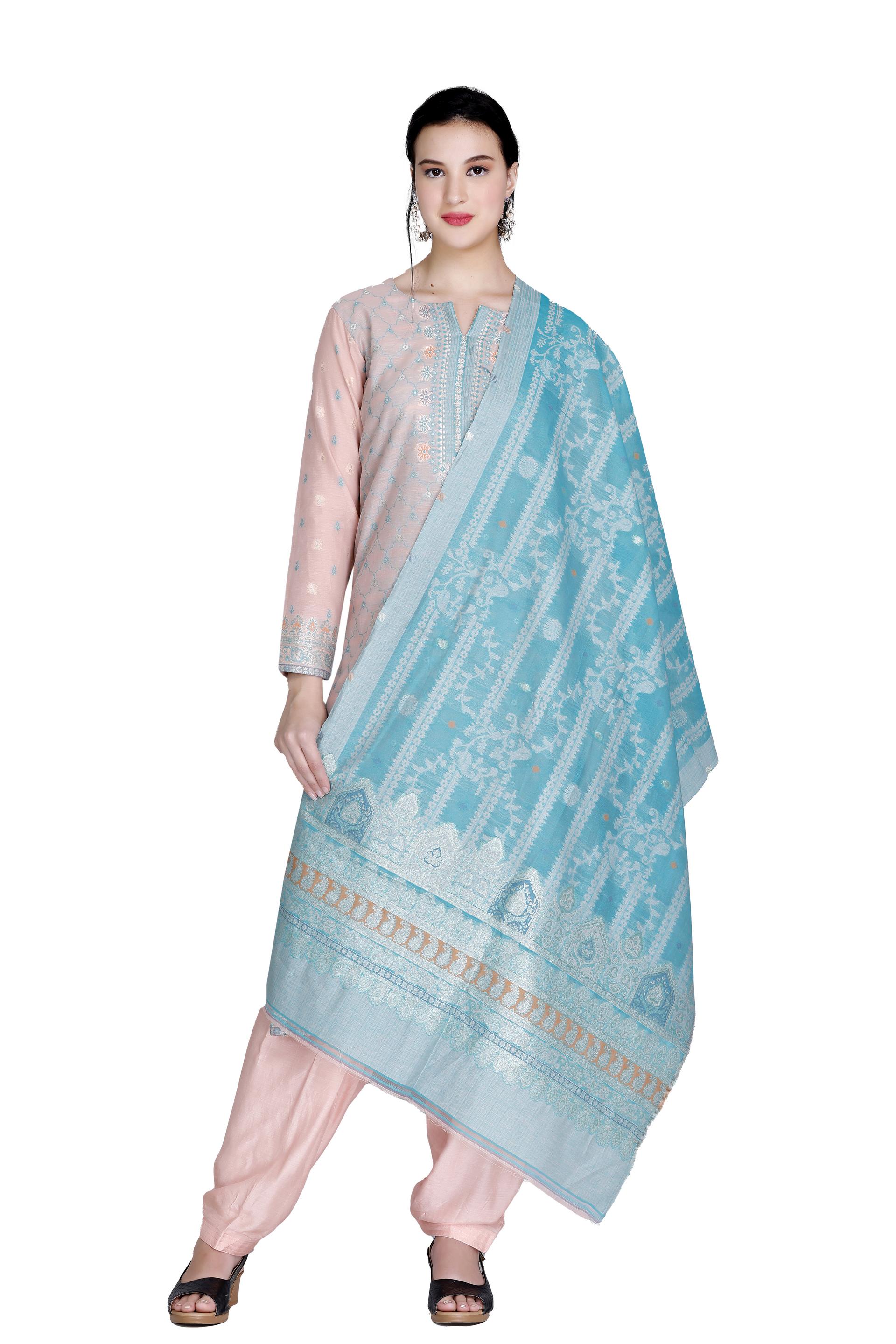 Kidar's Unstitched Cotton Silk Suit in Pink