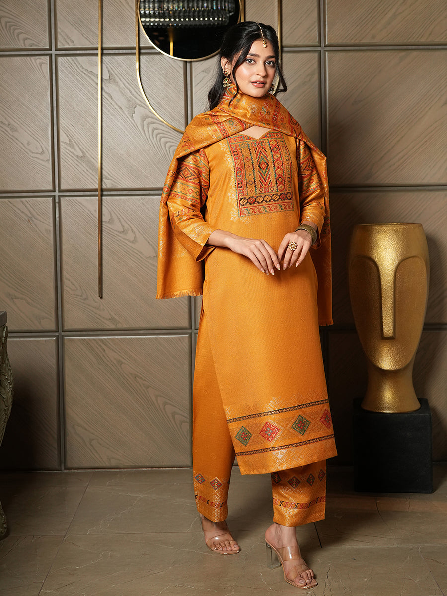 Kidar s’ Mustard Acrylic Woolen Winter Kurta Set– Kidar Textile Mills