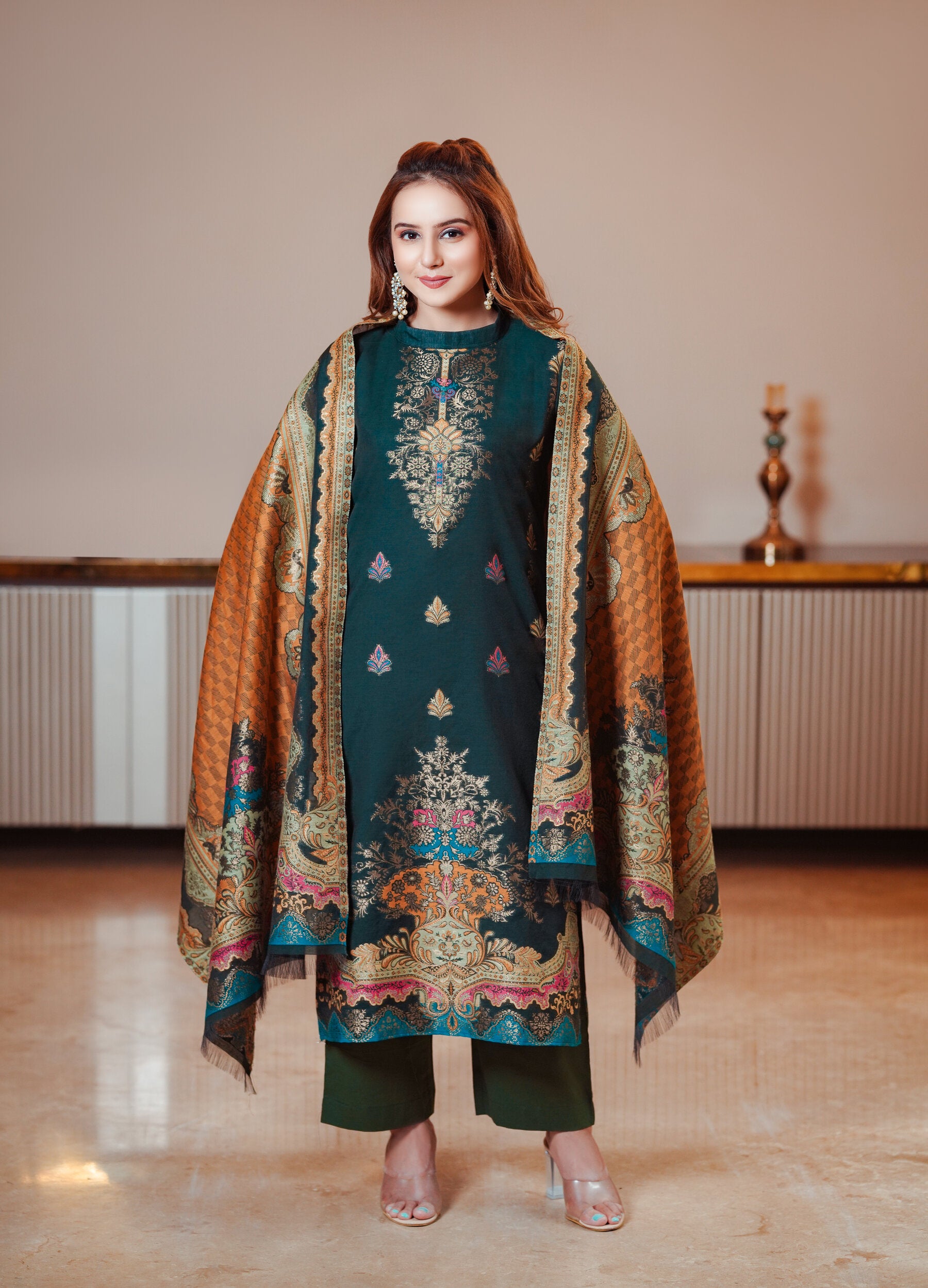 Kidar Ethnic Weave & Embordered Straight Kurta with Pant & Dupatta - B